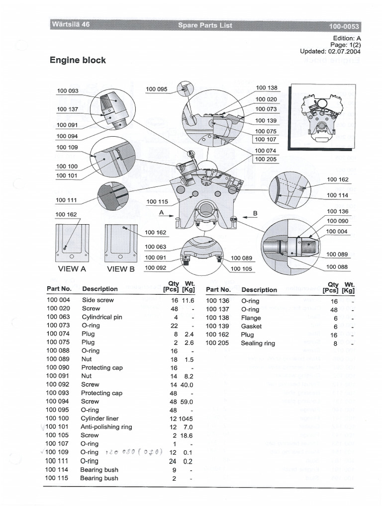 Wartsila 12V46 - Spare Parts Catalog - 100,110 | PDF