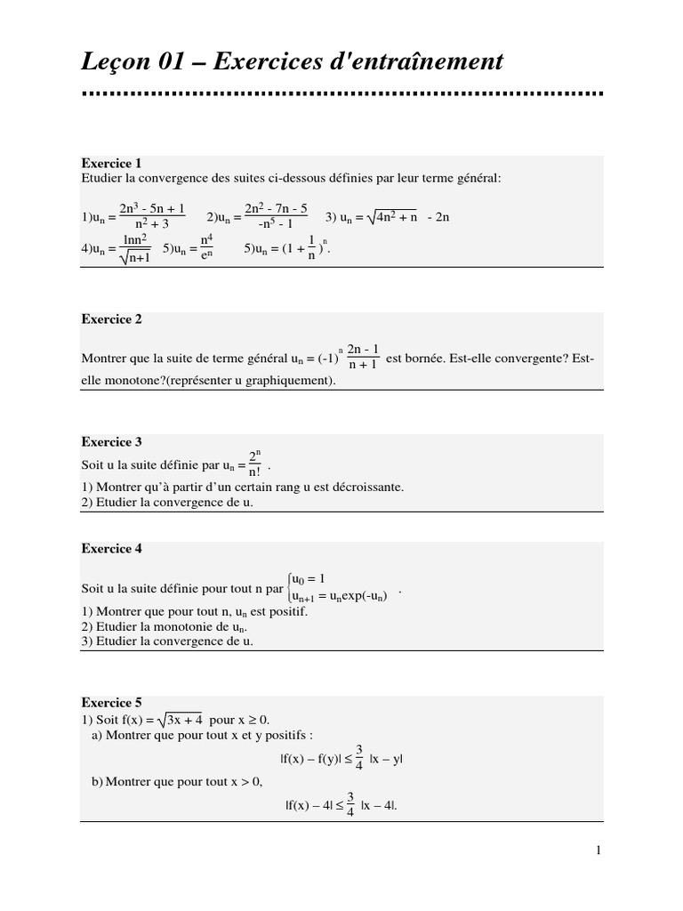 Exercices de convergence des suites mathématiques | PDF | Prêts