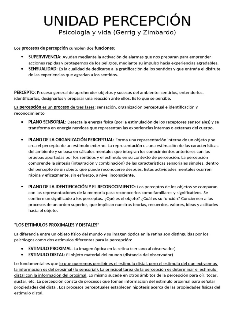 Unidad Percepción | PDF | Percepción | Sentidos