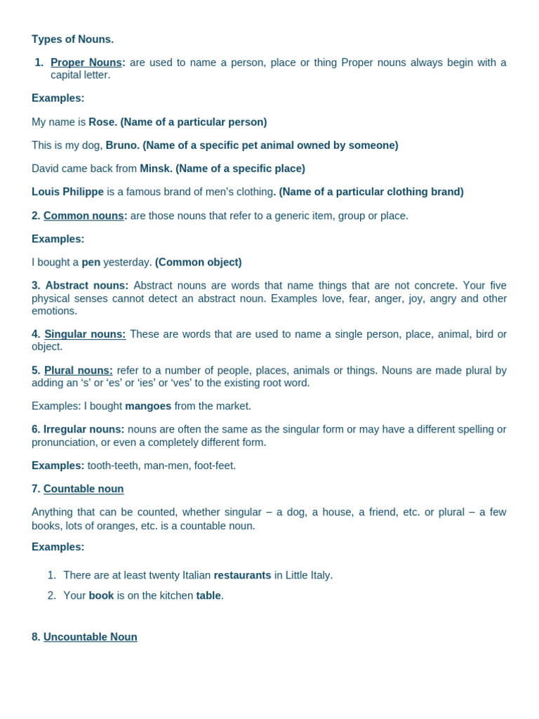 Types of Nouns and Quantifiers | PDF | Noun | Plural