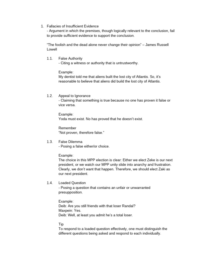 G4 Fallacies of Insufficient Evidence | PDF | Fallacy | Logic
