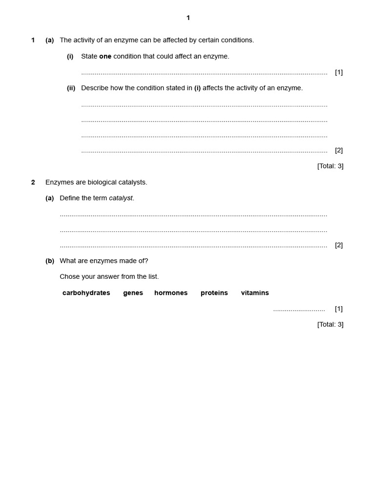Exam qs | PDF | Enzyme | Proteins