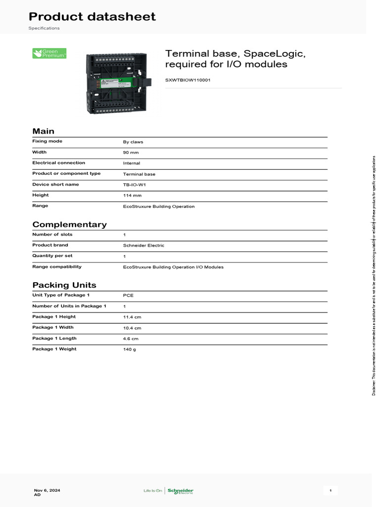 Schneider Electric - SpaceLogic-Central-I-O-Module - SXWTBIOW110001 ...
