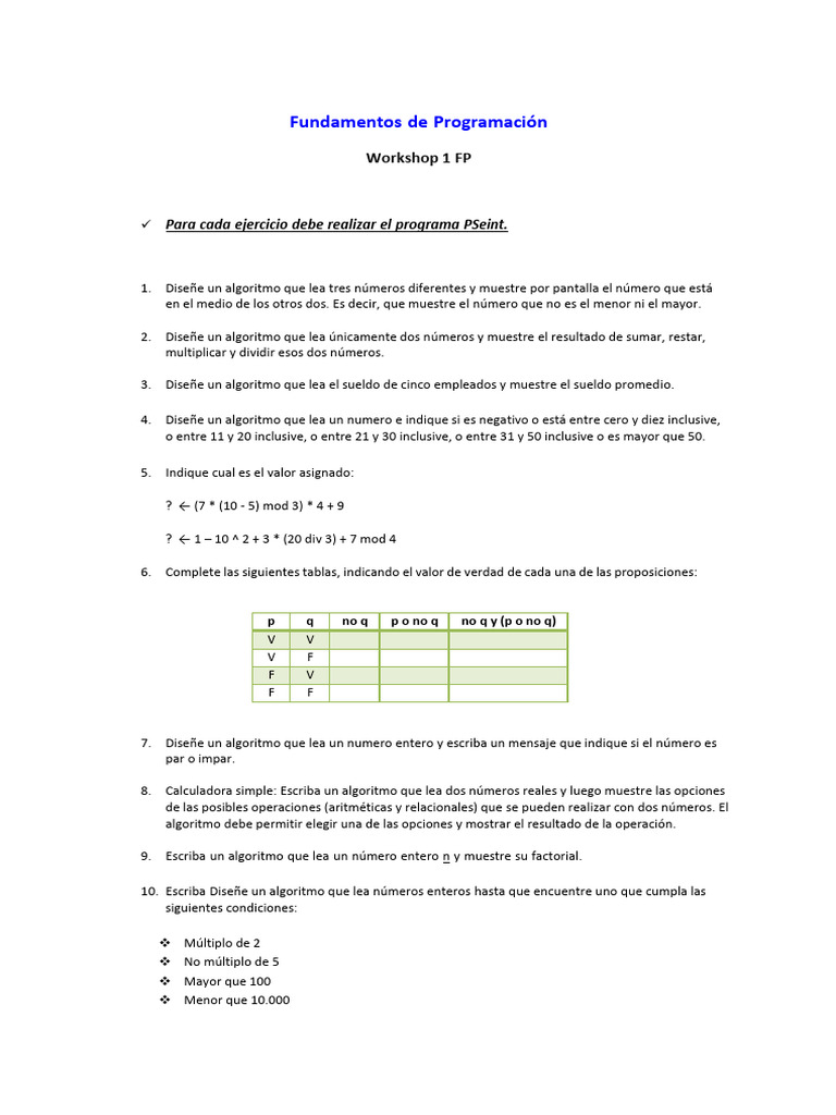 Taller de Algoritmos en PSeint | PDF | Algoritmos | Aritmética