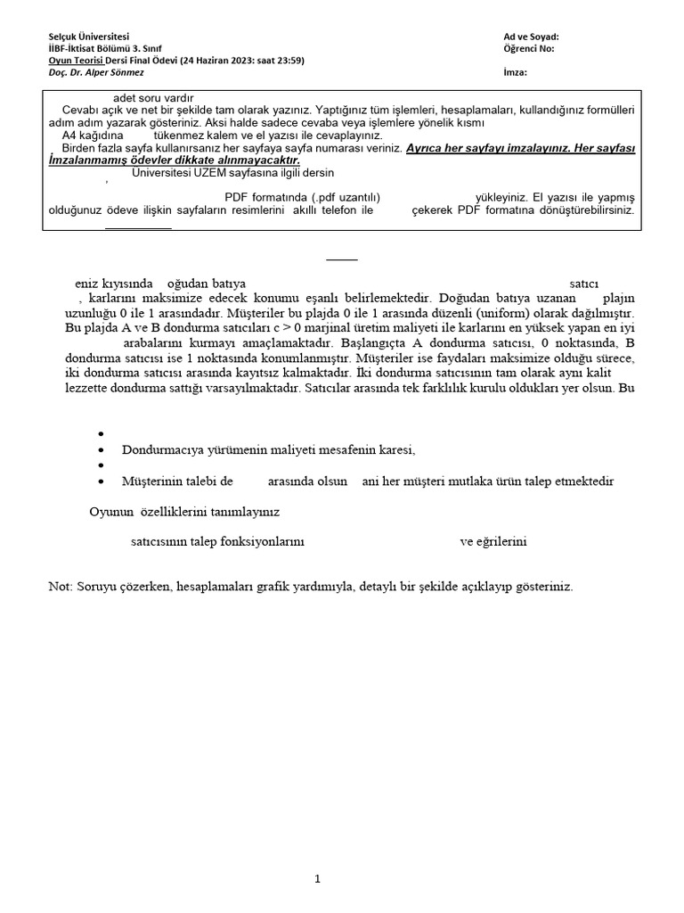 Oyun Teorisi Final Odev - 032959 | PDF