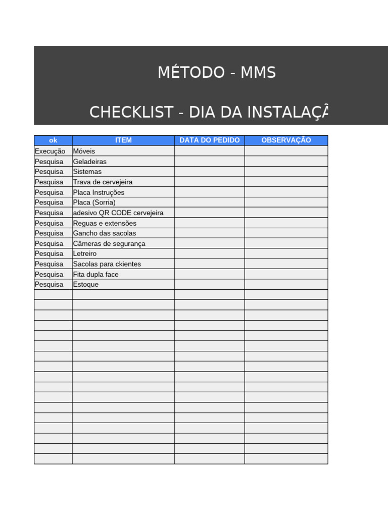 Checklist de Instalação MMS: Itens e Status | PDF