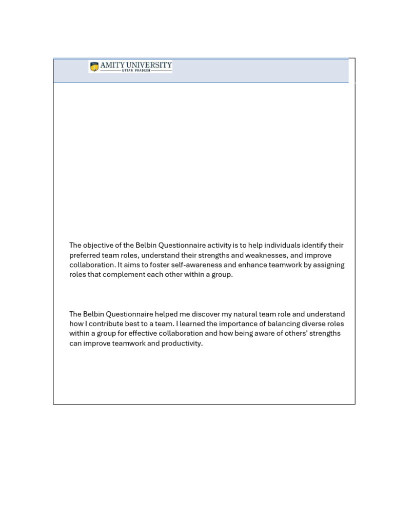 Belbin Questionnaire Lap | PDF