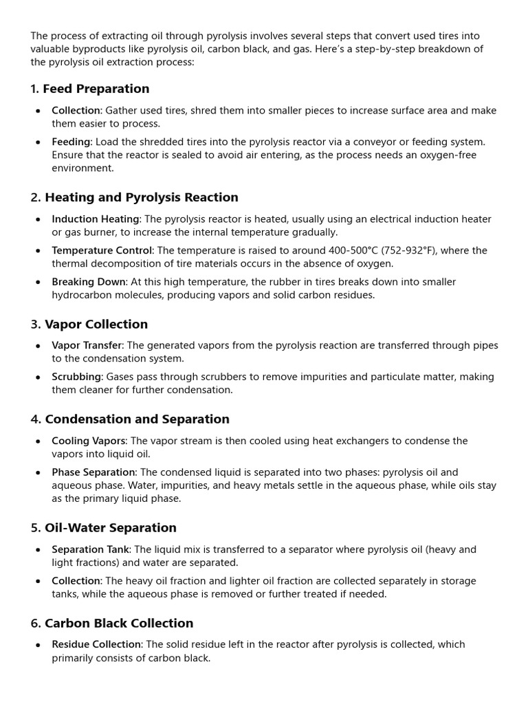 Steps Involved in Pyrolysis Oil Extraction | PDF | Pyrolysis | Water