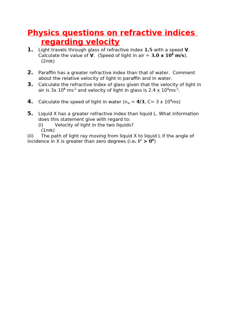 Refractive Indices and Refraction | PDF