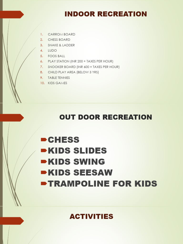 Indoor Recreation & Activities | PDF | Travel