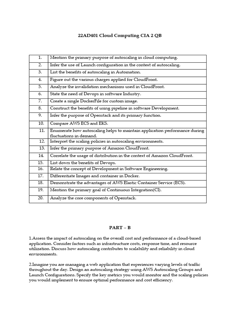 22AD401 Cloud Computing CIA 2 QB | PDF | Cloud Computing | Amazon Web Services