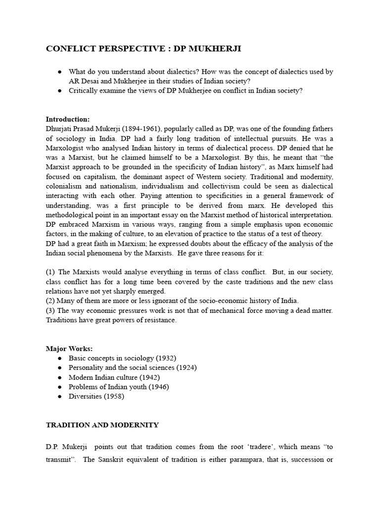 DP Mukerji: Tradition and Modernity Analysis | PDF | Marxism | Dialectic