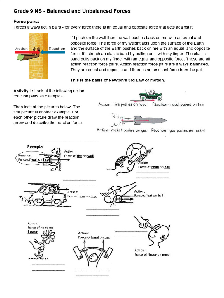 Grade 9 NS Forces 2 Balanced and Unbalanced Forces | PDF | Force | Weight