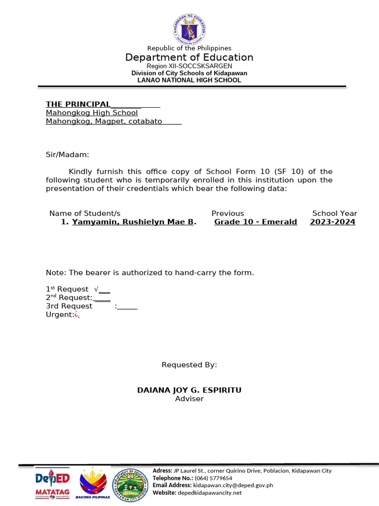Request Form School To School | PDF | Philippines