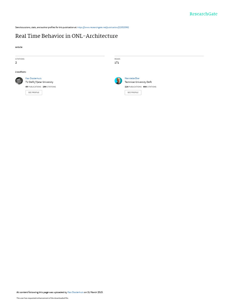 Real Time Behavior in ONL-Architecture | PDF | Virtual Reality | User Interface