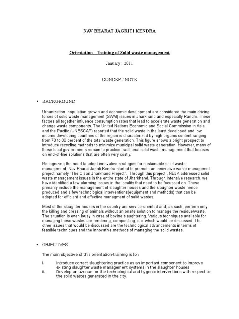 Concept Note Waste Management Municipal Solid Waste