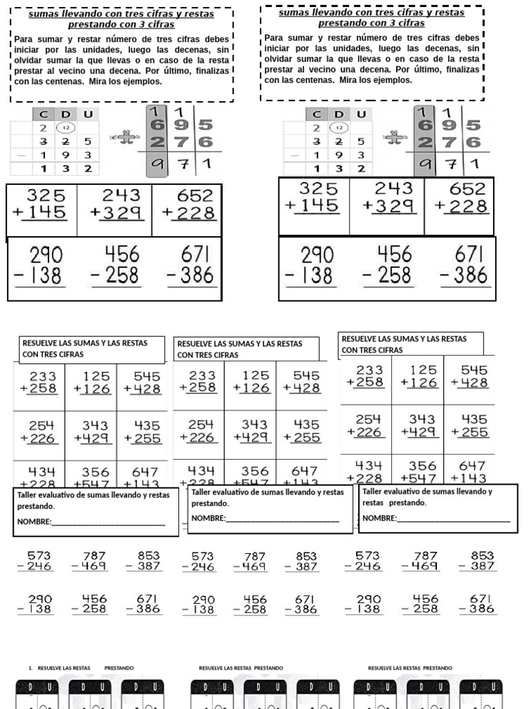 Restas y Sumas de Tres Cifras | PDF
