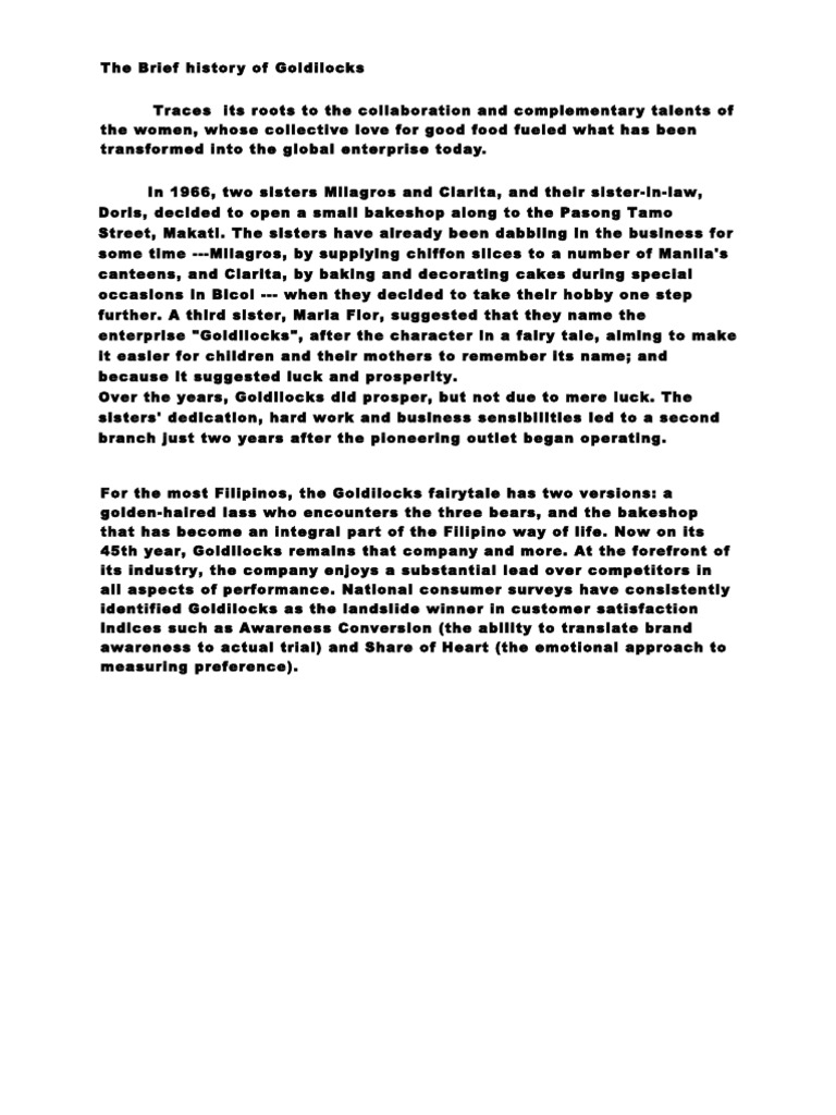 The Brief History of Goldilocks | PDF | Retail | Brand