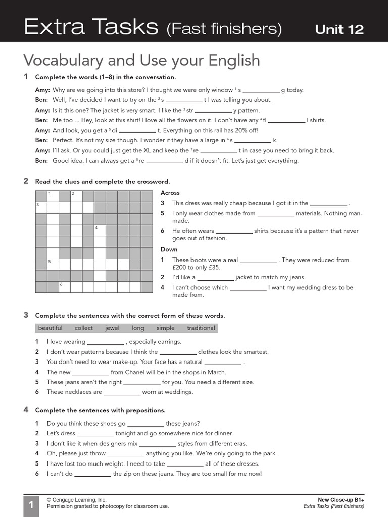 Ncu b1 Extra Tasks Fast Finishers U12 0 | PDF | Bride | Human Appearance