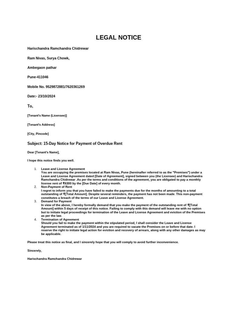 15-Day Overdue Rent Notice Template | PDF | Business | Finance & Money ...