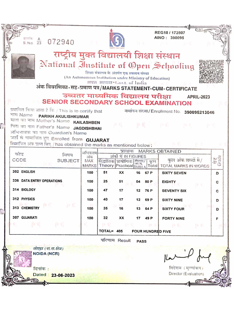 Student Exam Result Certificate | PDF