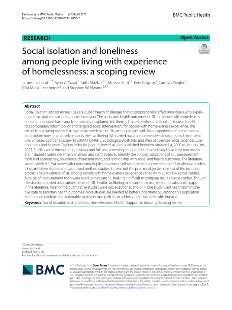 Social Isolation and Loneliness Among People Living With Experience of ...
