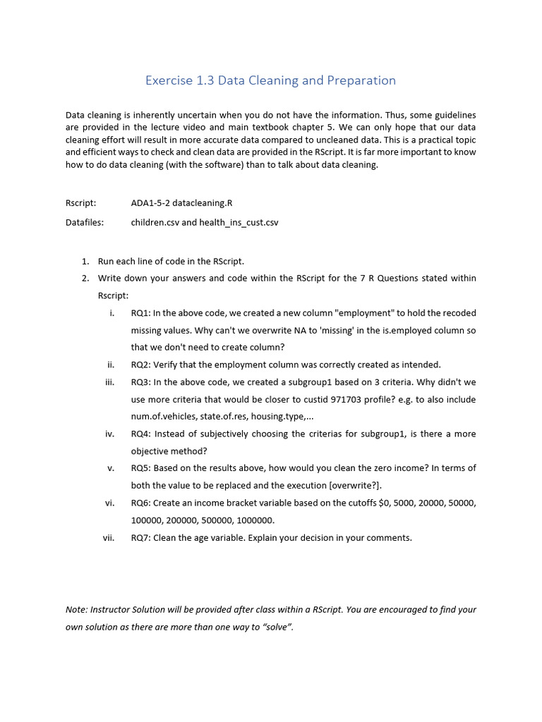 Data Cleaning Exercise with RScript | PDF