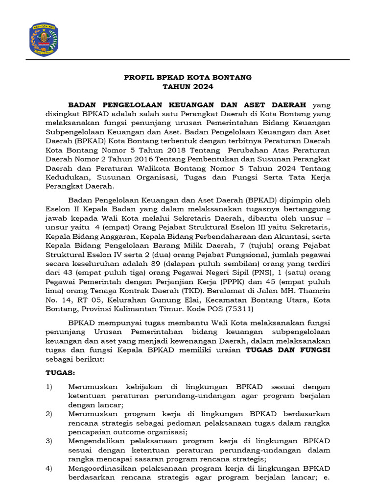 Profil Bpkad Kota Bontang Tahun 20241 | PDF
