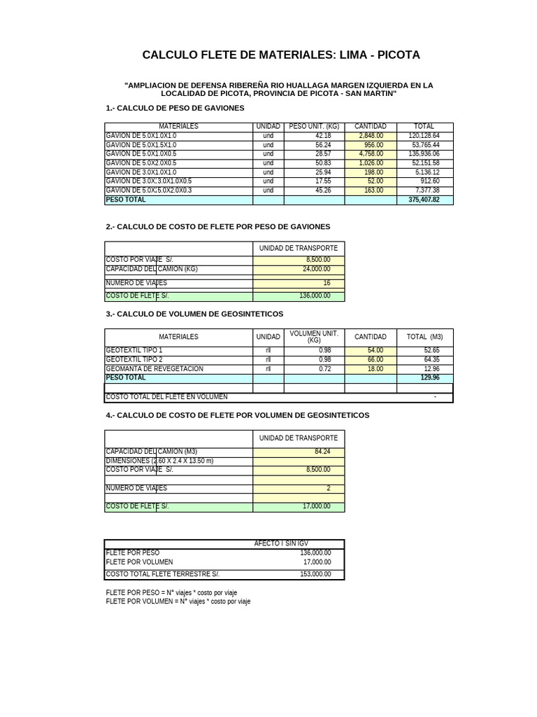 FLETE Materiales LIMA - PICOTA | PDF
