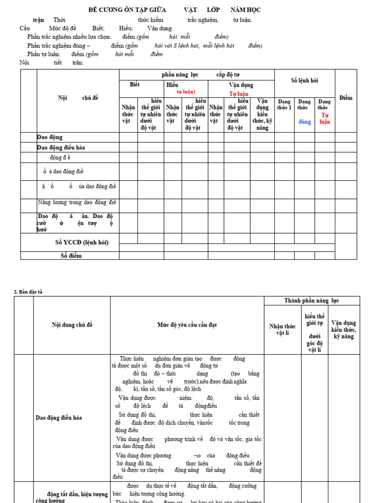De Cuong On Tap GK1 Lop 11 2024-2025-HS 60a1d | PDF