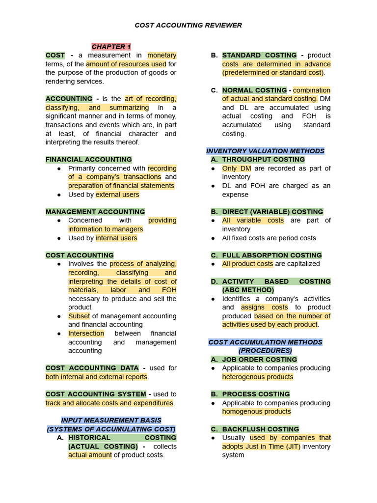 Cost Accounting Basics Guide | PDF | Cost Of Goods Sold | Inventory