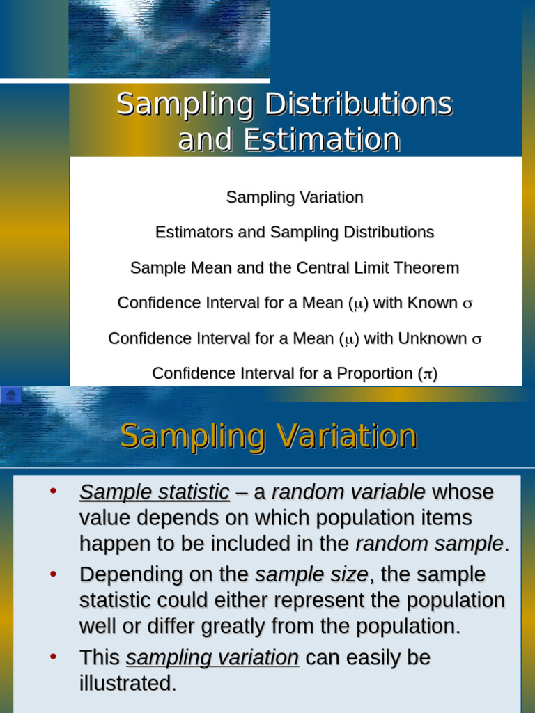 3sampling Distribution and Estimation and CI | PDF | Estimator | Bias Of An Estimator