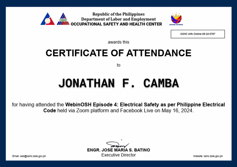 Certificate of Attendance: WebinOSH 4 | PDF