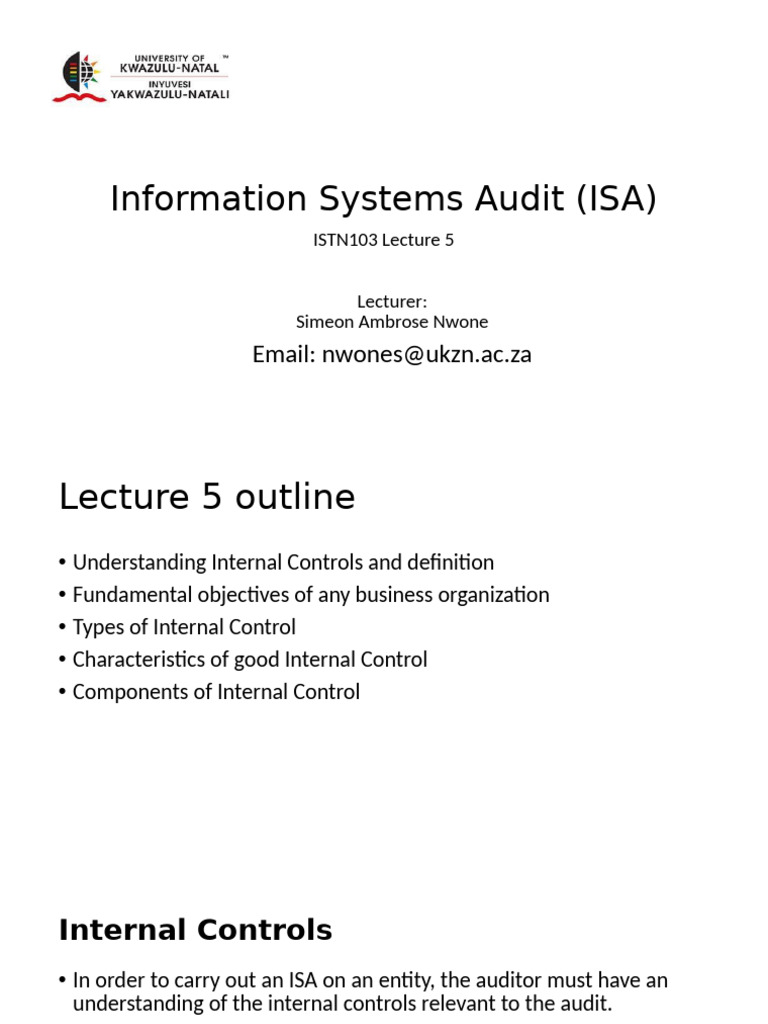 ISA - Lecture 5 | PDF | Internal Control | Audit