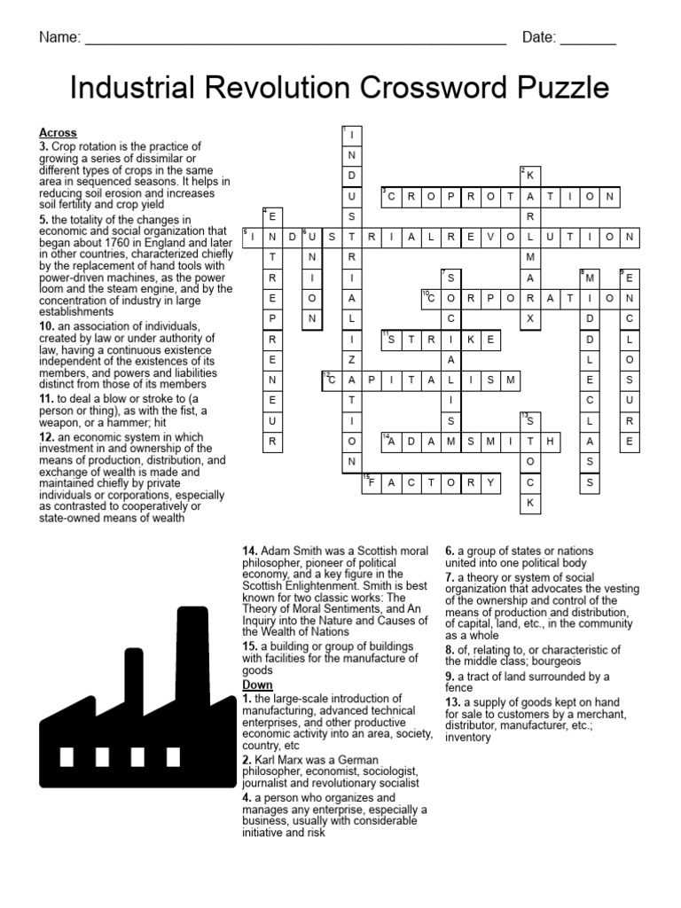 Industrial Revolution Crossword Puzzle | PDF | Adam Smith | Political ...