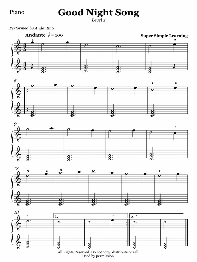 Good Night Song (Higher Octave) - Piano | PDF