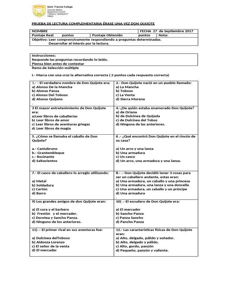 Prueba Erase Una Vez Don Quijote | PDF | Don Quijote | Novelas españolas