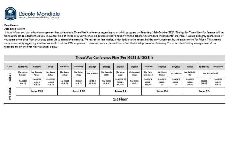 Three Way Conference (Pre IGCSE & IGCSE-I) October 2024-25 | PDF