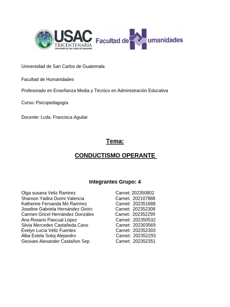 Conductismo Operante | PDF | Conceptos psicologicos | Sicología