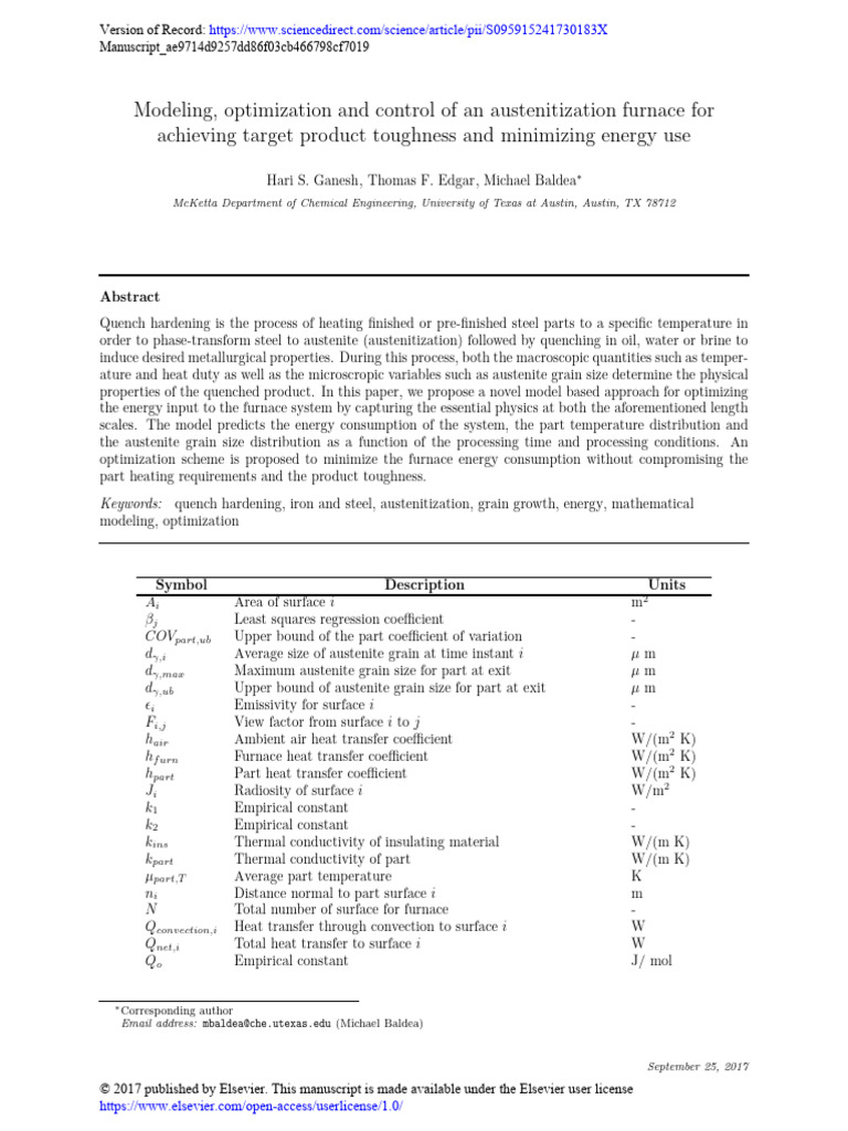 Modeling, Optimization and Control of An Austenitization Furnace For ...
