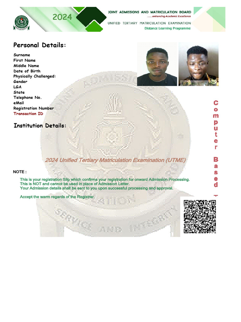 Personal Details:: 2024 Unified Tertiary Matriculation Examination ...