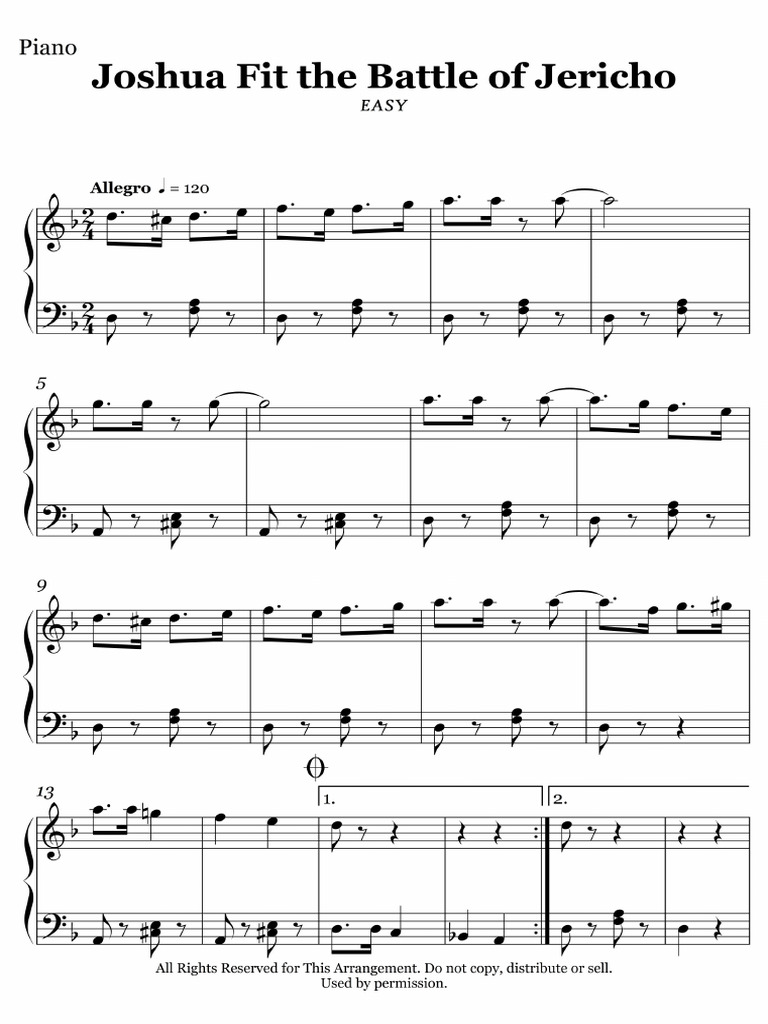 Joshua Fit The Battle of Jericho (EASY PIANO) | PDF