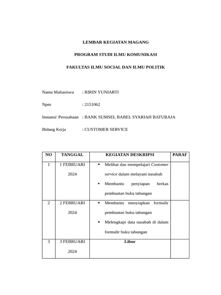 Laporan Kegiatan Magang Customer Service | PDF