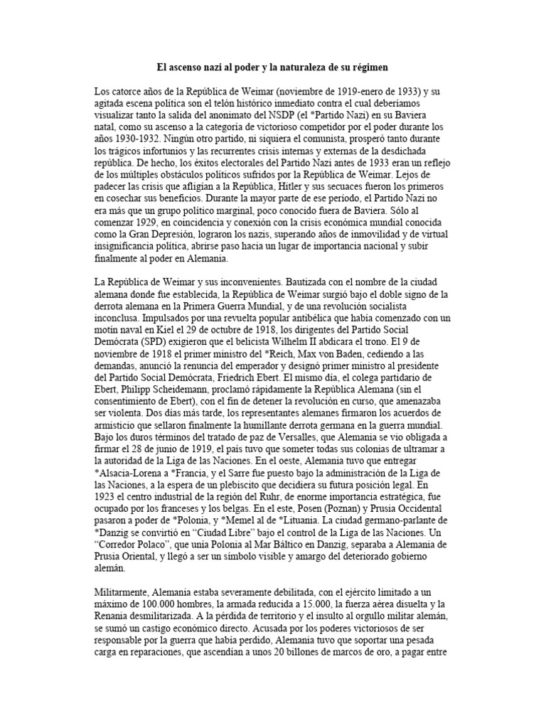 El Ascenso Nazi Al Poder y La Naturaleza de Su Regimen | PDF ...