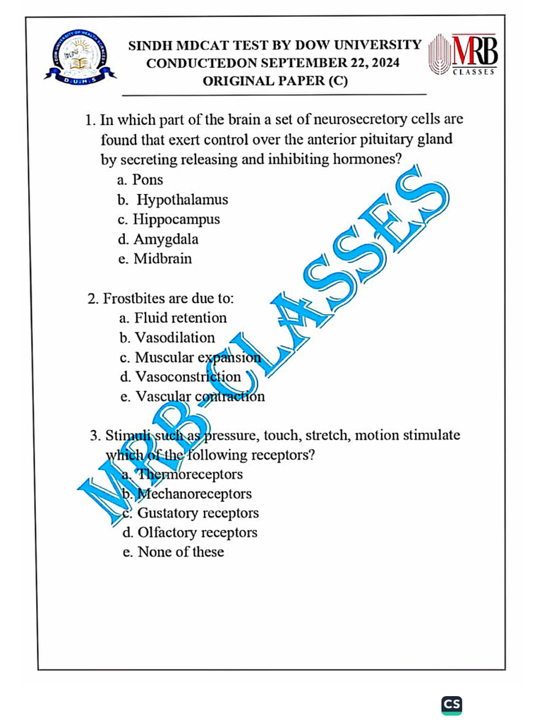 Duhs 2024 Mdcat Paper | PDF