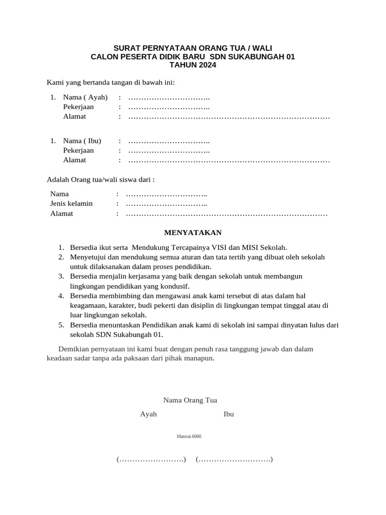 Surat Pernyataan PPDB | PDF