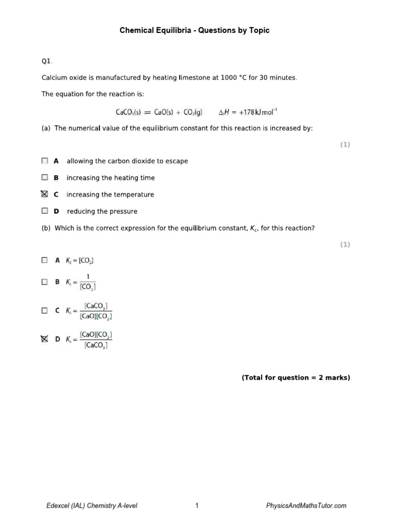 Chemical Equilibria Questions Guide | PDF