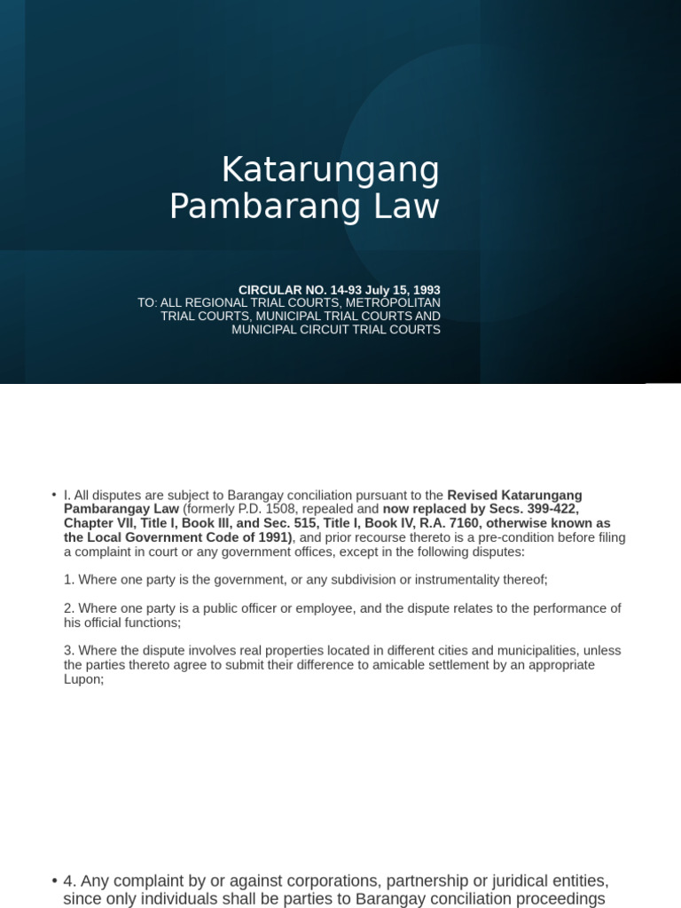 Barangay Conciliation Guidelines | PDF | Mediation | Complaint