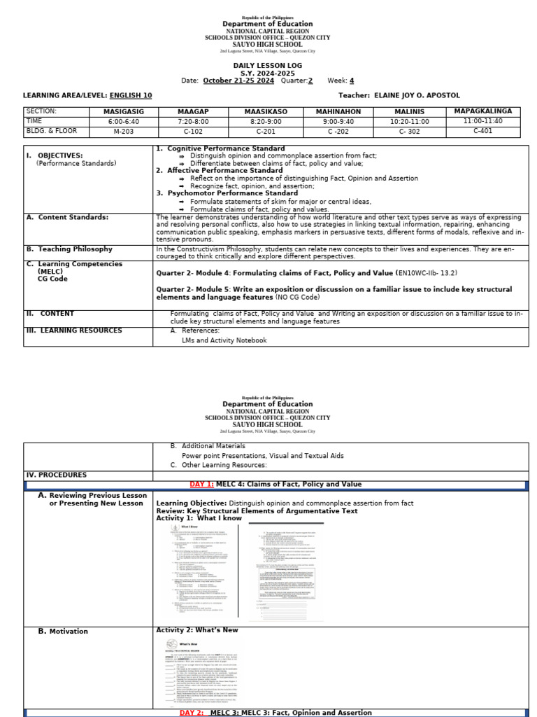 DLL-Q2W4-Oct28-Nov 1-2024 | PDF | Learning | Constructivism (Philosophy Of Education)