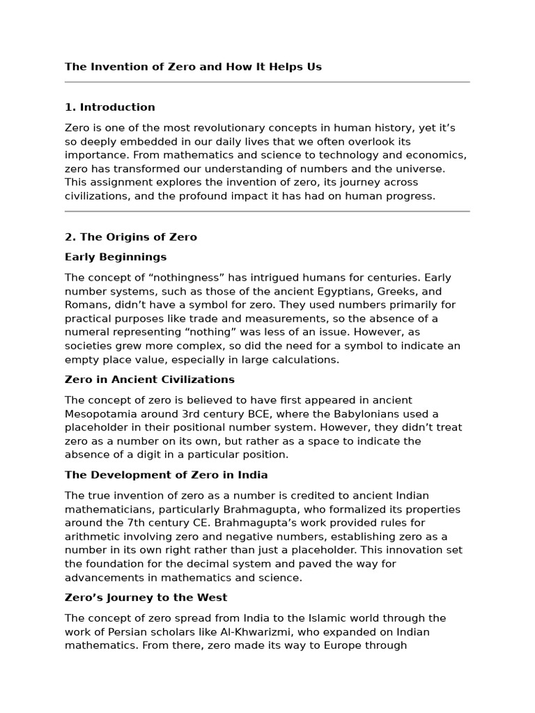 The Invention of Zero and How It Helps Us - School Assignment | PDF ...